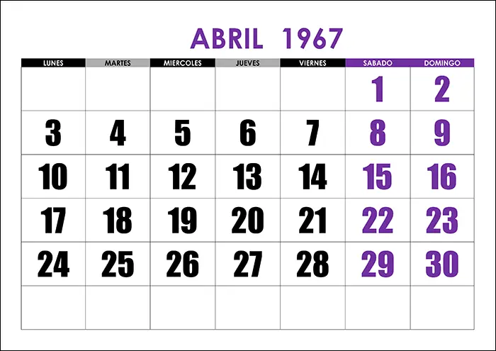 Calendario 1967 – freevector.ru