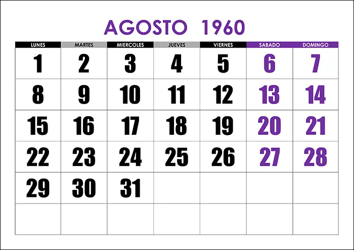 Calendario 1960 – freevector.ru