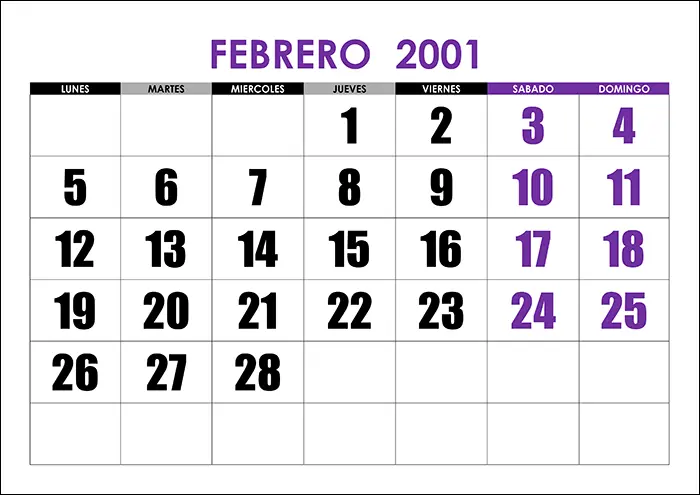 Calendario 2001 – freevector.ru