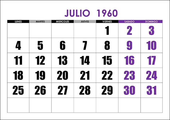 Calendario 1960 – freevector.ru