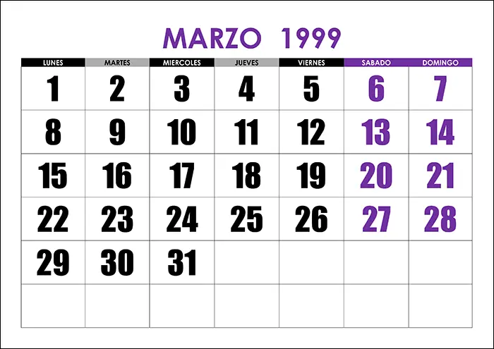 Calendario 1999 – freevector.ru