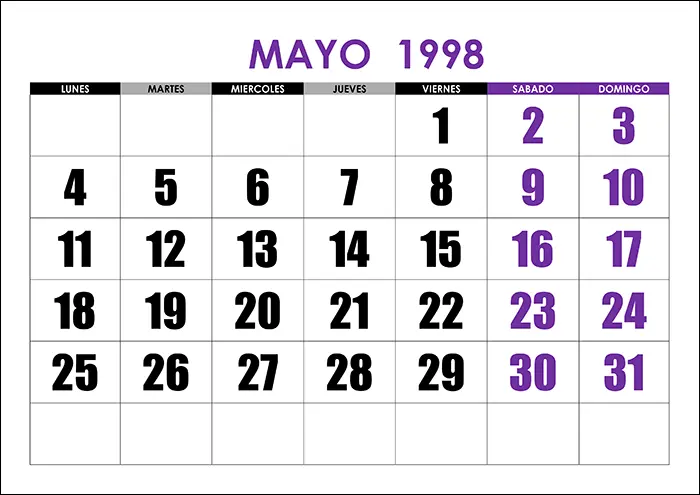 Calendario 1998 – freevector.ru