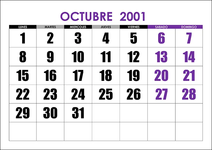 Calendario 2001 – freevector.ru